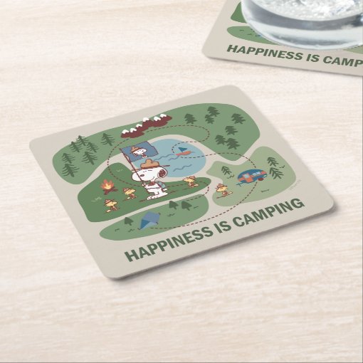 Peanuts | Snoopy & Woodstock Camp Map Square Paper Coaster | Zazzle