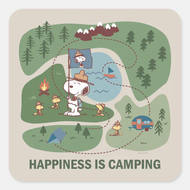 Peanuts | Snoopy & Woodstock Camp Map Square Sticker | Zazzle