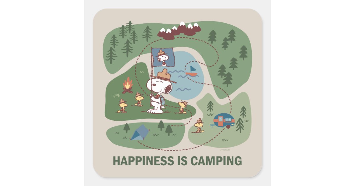 Peanuts | Snoopy & Woodstock Camp Map Square Sticker | Zazzle