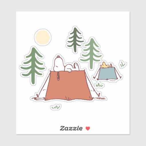 Peanuts | Snoopy & Woodstock Camping Sticker | Zazzle