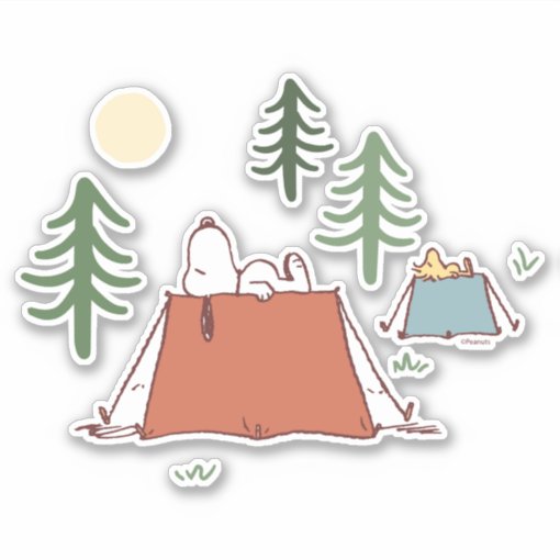 Peanuts | Snoopy & Woodstock Camping Sticker | Zazzle