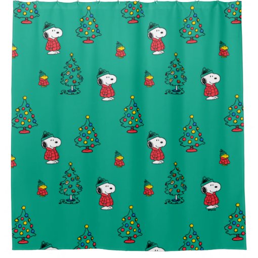 Peanuts | Snoopy & Woodstock Christmas Pattern Shower Curtain | Zazzle