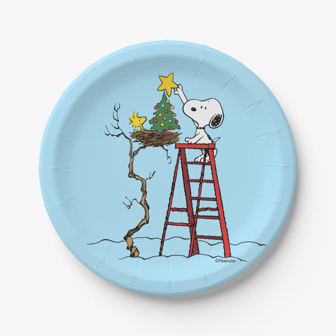 Peanuts | Snoopy & Woodstock Christmas Tree Paper Plates | Zazzle