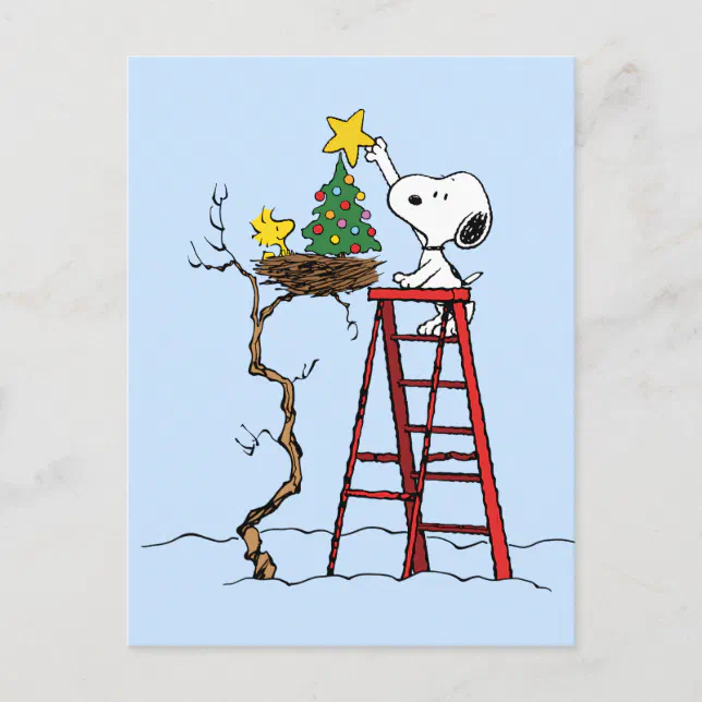 Peanuts | Snoopy & Woodstock Christmas Tree Postcard | Zazzle