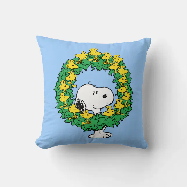 Peanuts | Snoopy & Woodstock Christmas Wreath Throw Pillow | Zazzle