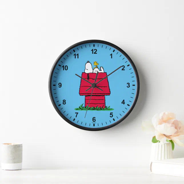 Peanuts | Snoopy & Woodstock Doghouse Clock | Zazzle