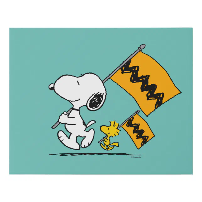 Peanuts | Snoopy & Woodstock Flags Faux Canvas Print | Zazzle