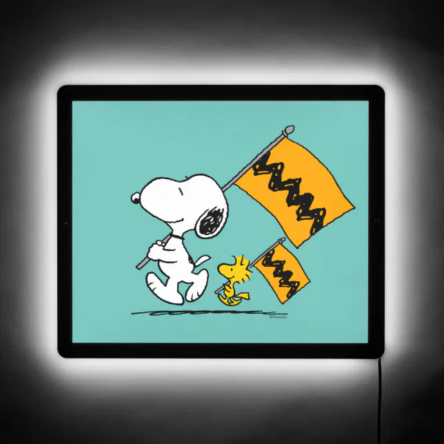 Peanuts | Snoopy & Woodstock Flags LED Sign | Zazzle