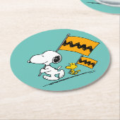 Peanuts | Snoopy & Woodstock Flags Round Paper Coaster | Zazzle
