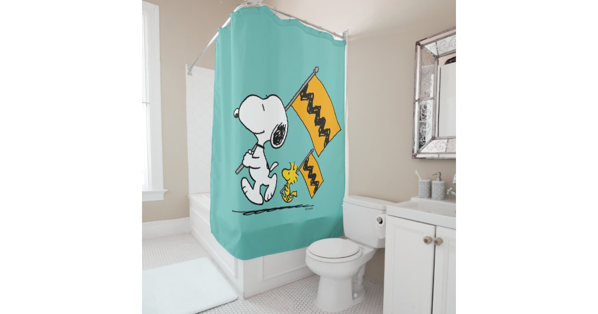 Peanuts | Snoopy & Woodstock Flags Shower Curtain | Zazzle