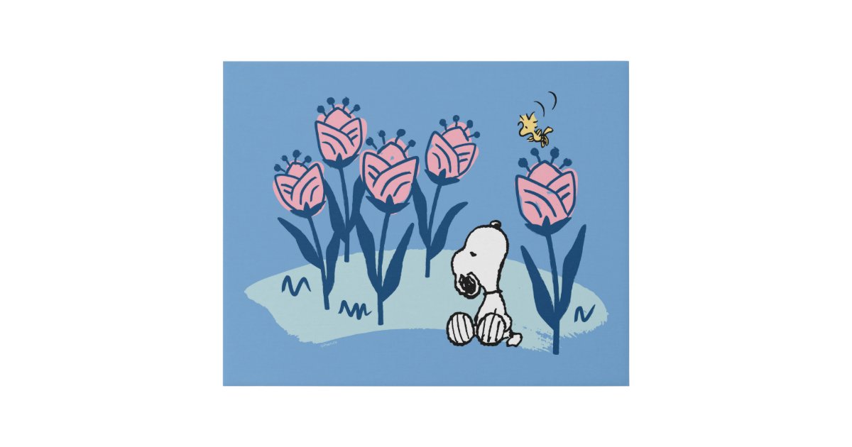 Peanuts | Snoopy & Woodstock Flower Garden Faux Canvas Print | Zazzle