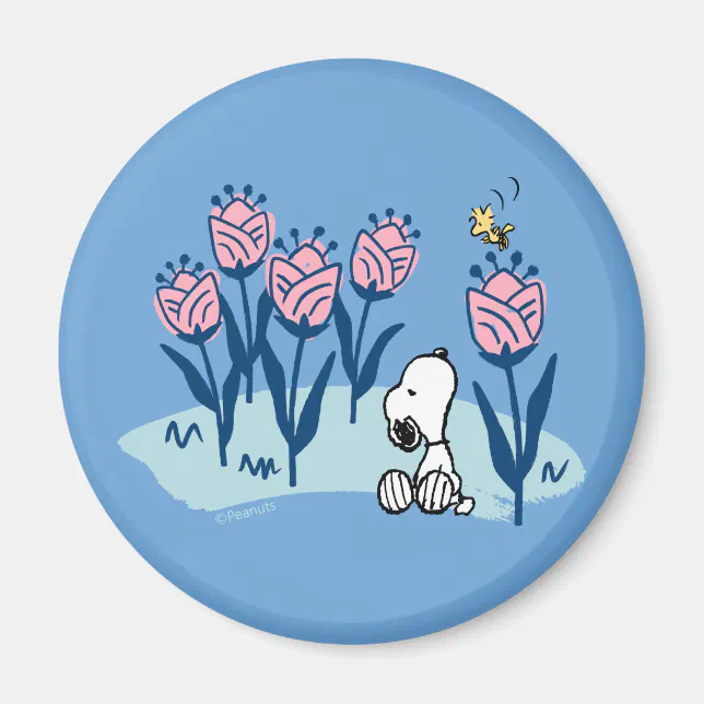 Peanuts | Snoopy & Woodstock Flower Garden Magnet | Zazzle