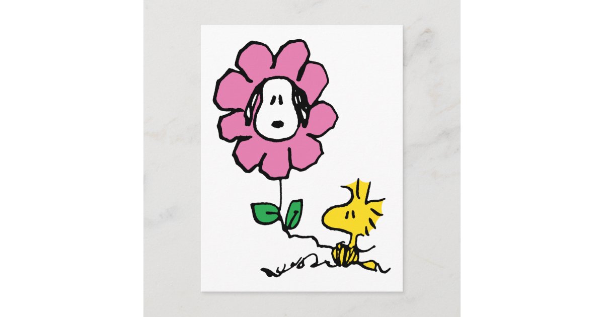 Peanuts | Snoopy & Woodstock Flower Postcard | Zazzle