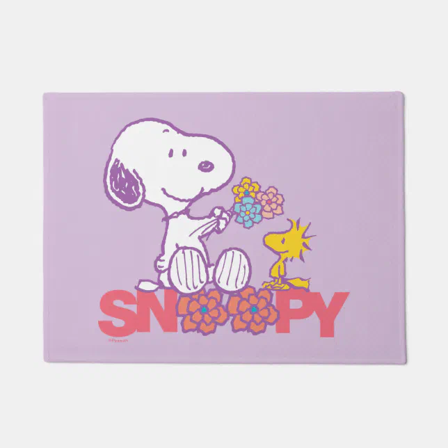 Peanuts | Snoopy & Woodstock Flowers Doormat | Zazzle