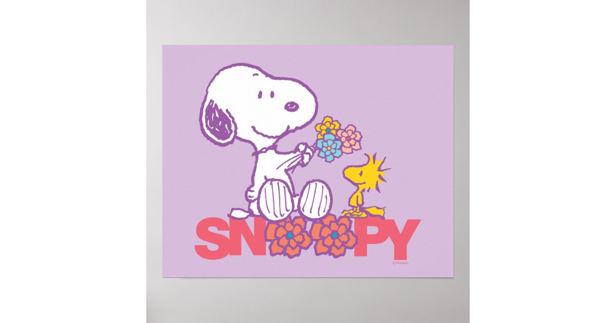 Peanuts | Snoopy & Woodstock Flowers Poster | Zazzle