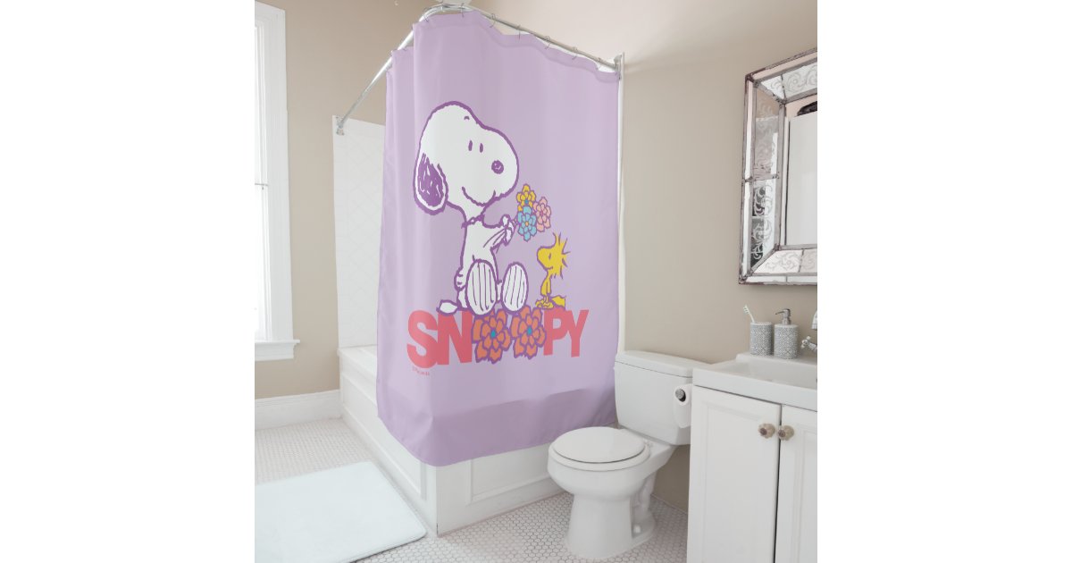 Peanuts | Snoopy & Woodstock Flowers Shower Curtain | Zazzle