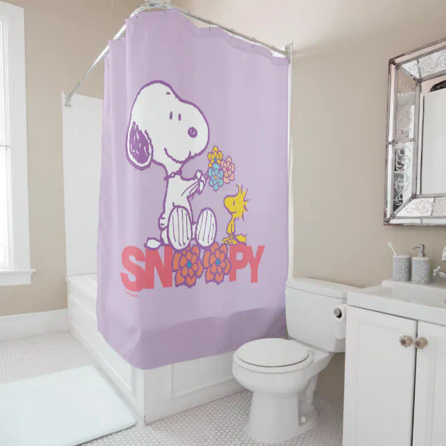Peanuts | Snoopy & Woodstock Flowers Shower Curtain | Zazzle