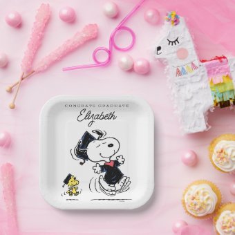 Peanuts | Snoopy & Woodstock Graduation Paper Plates | Zazzle