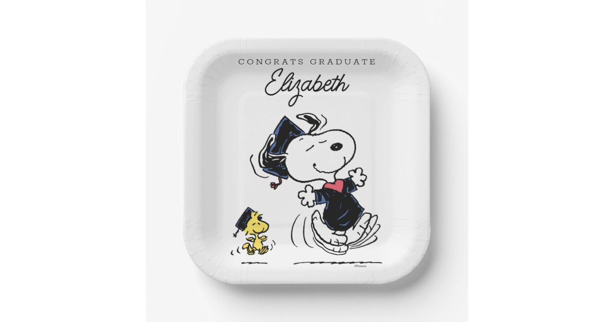 Peanuts | Snoopy & Woodstock Graduation Paper Plates | Zazzle