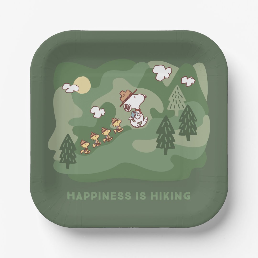 Peanuts | Snoopy & Woodstock Happiness is Hiking Paper Plates | Zazzle