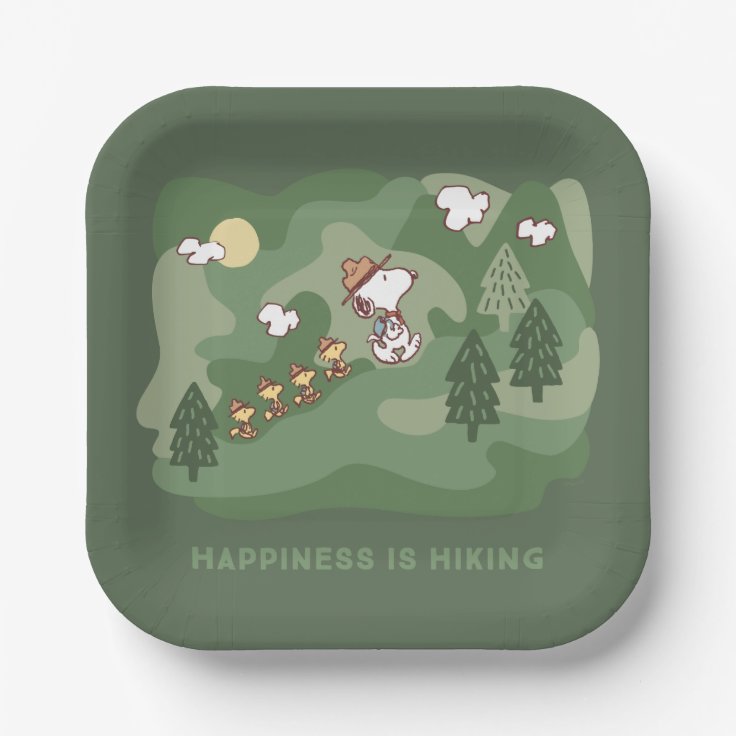 Peanuts | Snoopy & Woodstock Happiness is Hiking Paper Plates | Zazzle