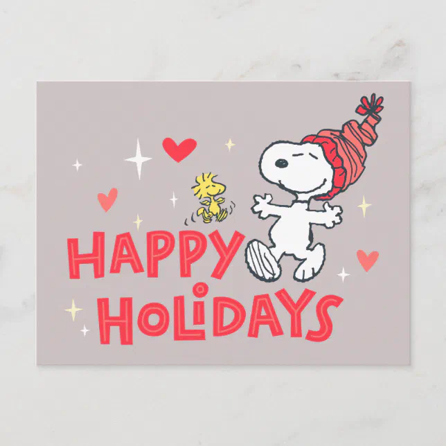 Peanuts | Snoopy & Woodstock Happy Holidays Holiday Postcard | Zazzle
