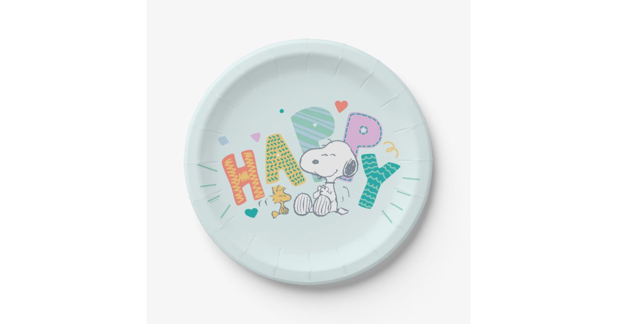 Peanuts | Snoopy & Woodstock Happy Paper Plates | Zazzle