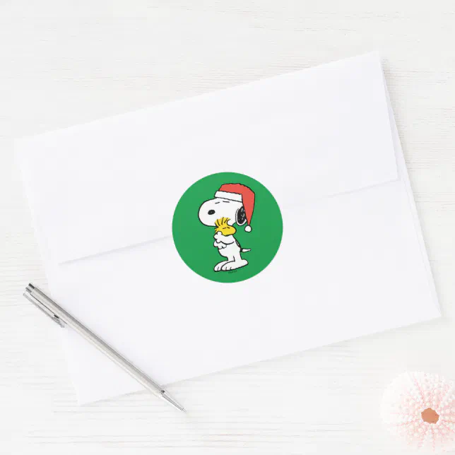 Peanuts | Snoopy & Woodstock Holiday Hugs Classic Round Sticker | Zazzle