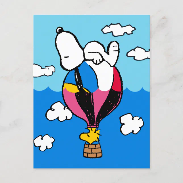 Peanuts | Snoopy & Woodstock Hot Air Balloon Postcard | Zazzle