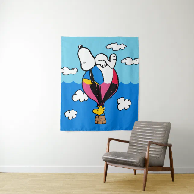 Peanuts | Snoopy & Woodstock Hot Air Balloon Tapestry | Zazzle