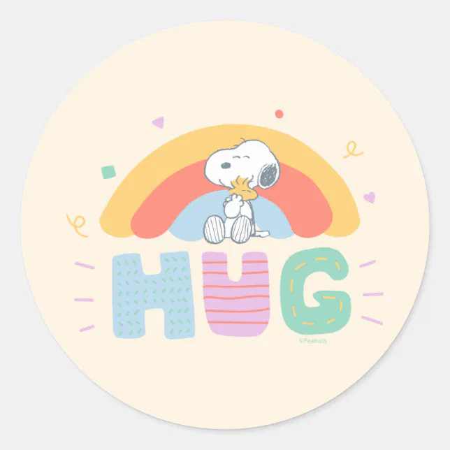 Peanuts | Snoopy & Woodstock Hug Classic Round Sticker | Zazzle