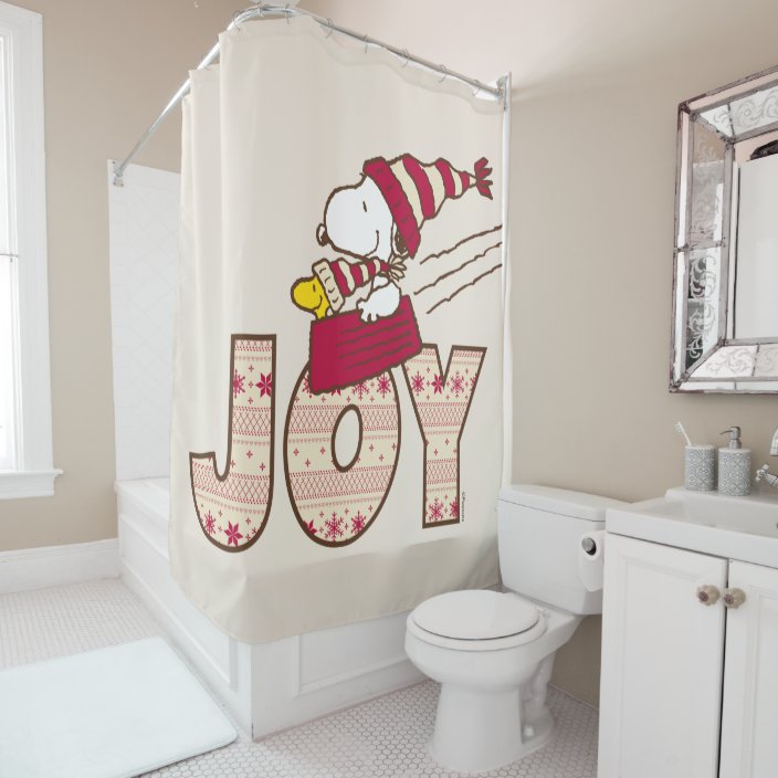Peanuts | Snoopy & Woodstock Joy Sled Ride Shower Curtain | Zazzle.com