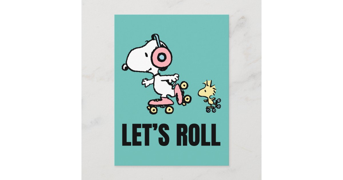 PEANUTS | Snoopy & Woodstock | Let's Roll Postcard | Zazzle