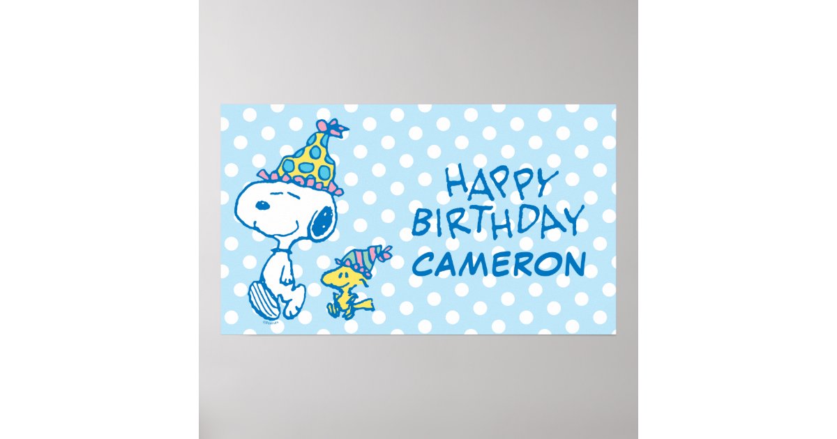 PEANUTS | Snoopy & Woodstock Party Polka Dots Poster | Zazzle