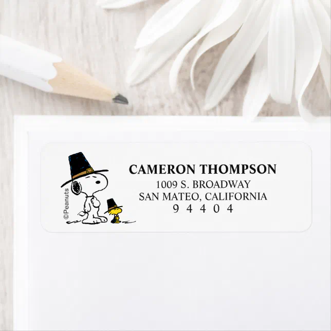 Peanuts | Snoopy & Woodstock Pilgrim Label | Zazzle