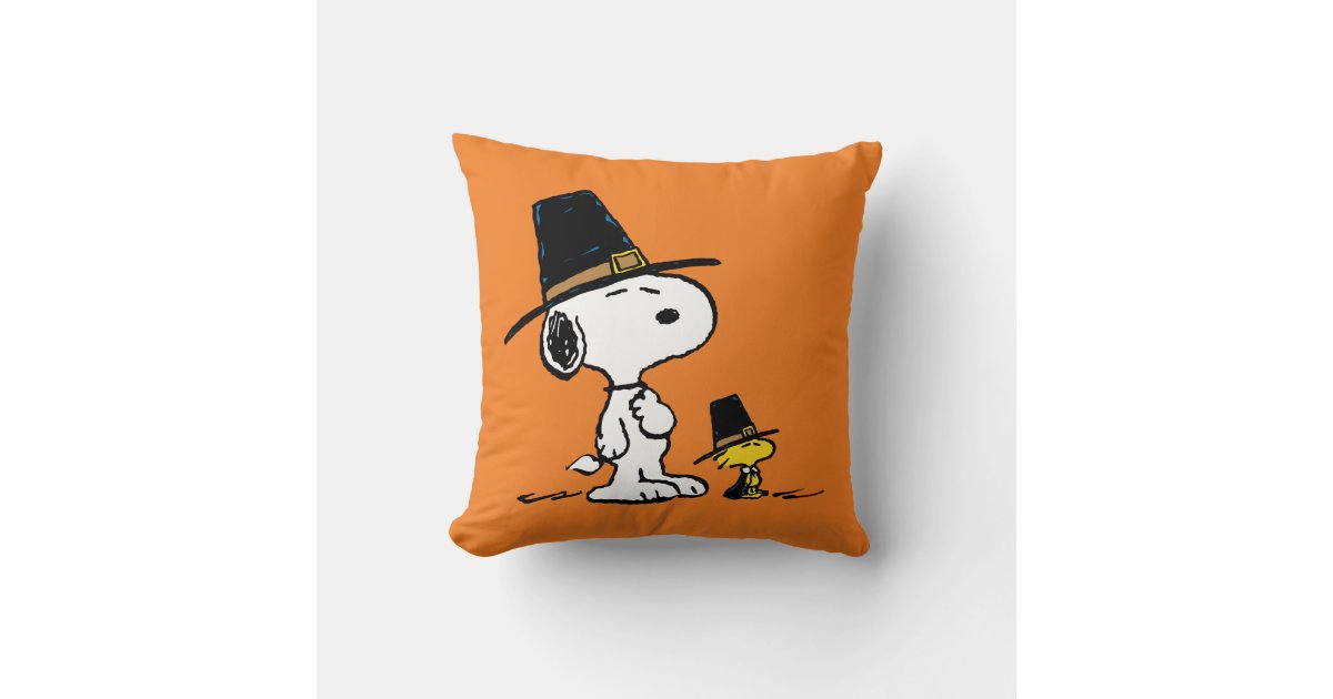 Peanuts | Snoopy & Woodstock Pilgrim Throw Pillow | Zazzle
