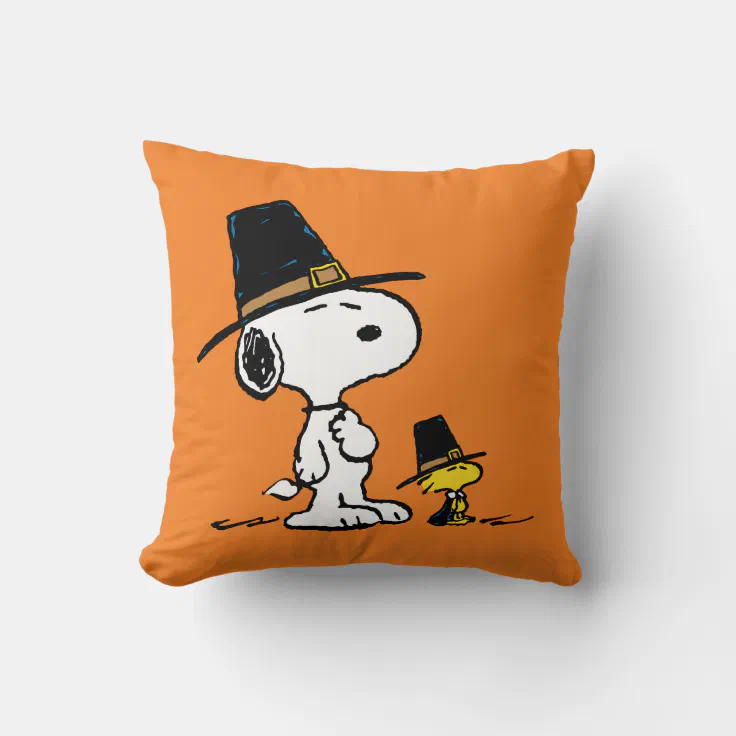 Peanuts | Snoopy & Woodstock Pilgrim Throw Pillow | Zazzle