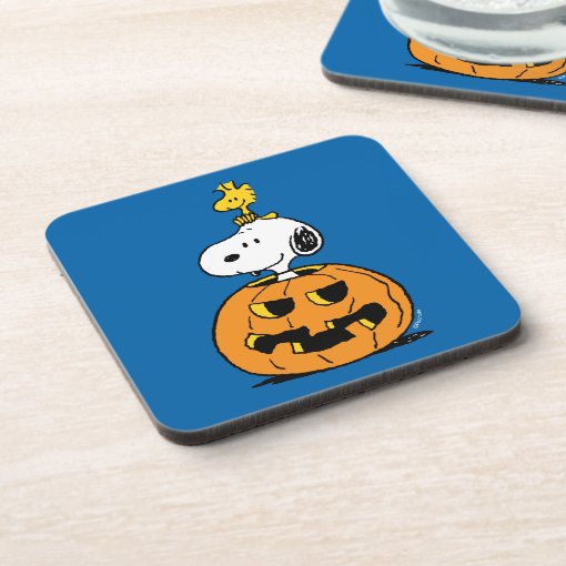 Peanuts | Snoopy & Woodstock Pop-up Pumpkin Beverage Coaster | Zazzle