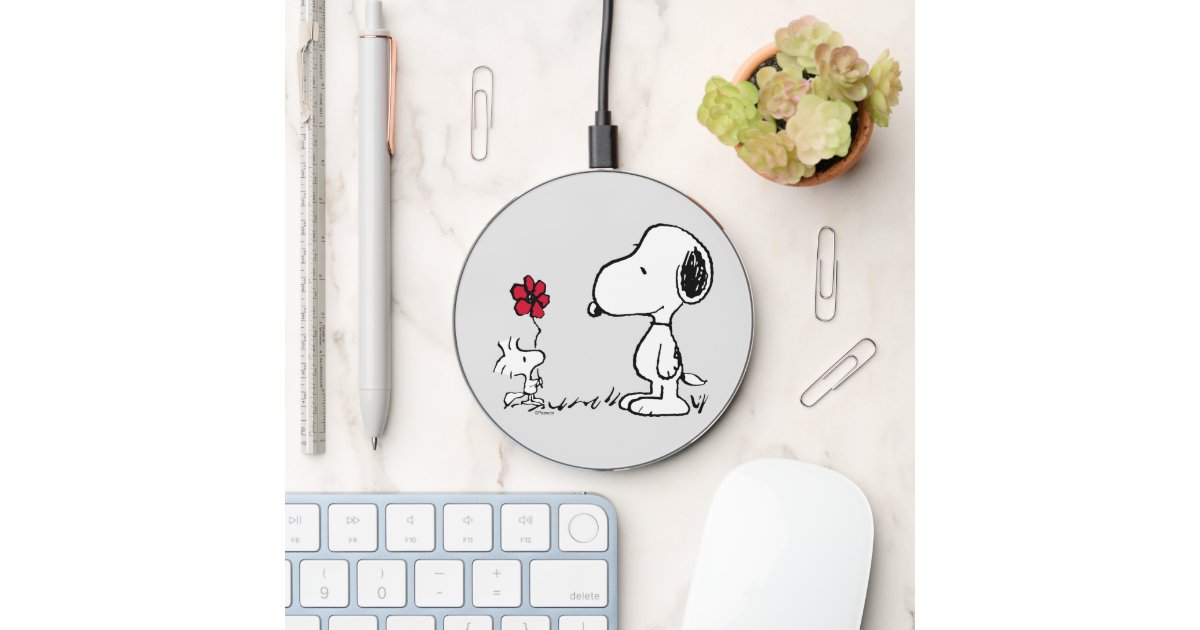 Peanuts | Snoopy & Woodstock Red & Black Wireless Charger | Zazzle