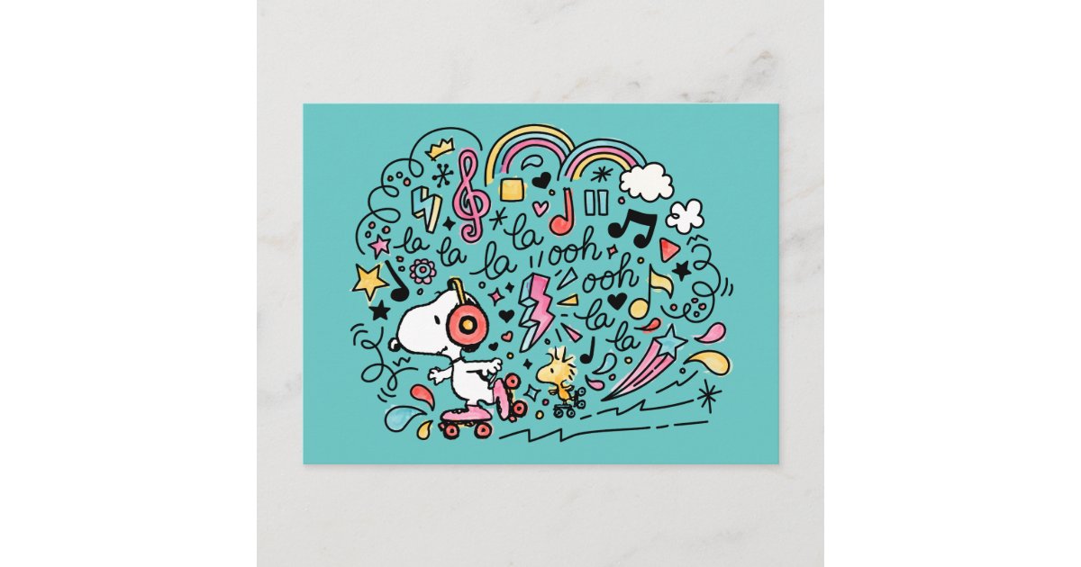 Peanuts | Snoopy & Woodstock Roller Skating Postcard | Zazzle