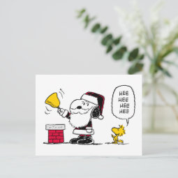 Peanuts | Snoopy & Woodstock Santa Bell Ringer Postcard | Zazzle