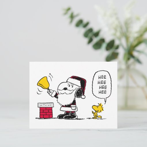 Peanuts | Snoopy & Woodstock Santa Bell Ringer Postcard | Zazzle