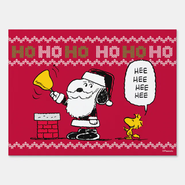 Peanuts | Snoopy & Woodstock Santa Bell Ringer Sign | Zazzle