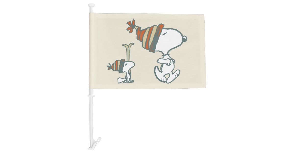 Peanuts | Snoopy & Woodstock Ski Trip Car Flag | Zazzle