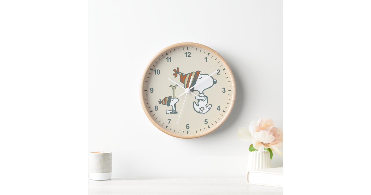 Peanuts | Snoopy & Woodstock Ski Trip Clock | Zazzle