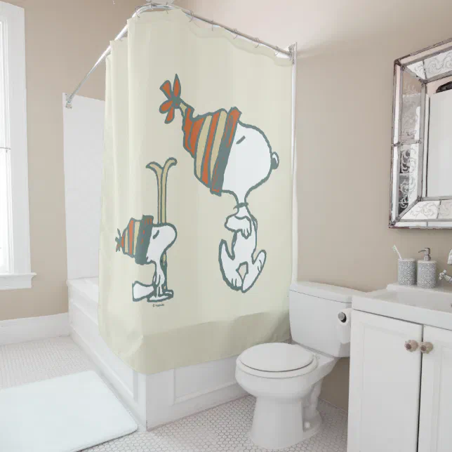 Peanuts | Snoopy & Woodstock Ski Trip Shower Curtain | Zazzle