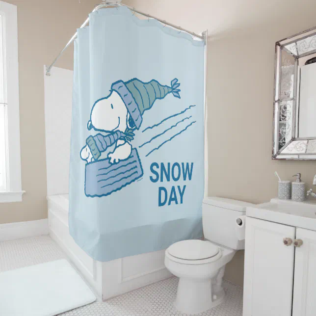 Peanuts | Snoopy & Woodstock Sledding Shower Curtain | Zazzle
