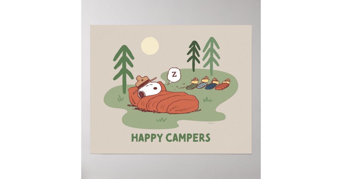 Peanuts | Snoopy & Woodstock Sleeping Campers Poster | Zazzle