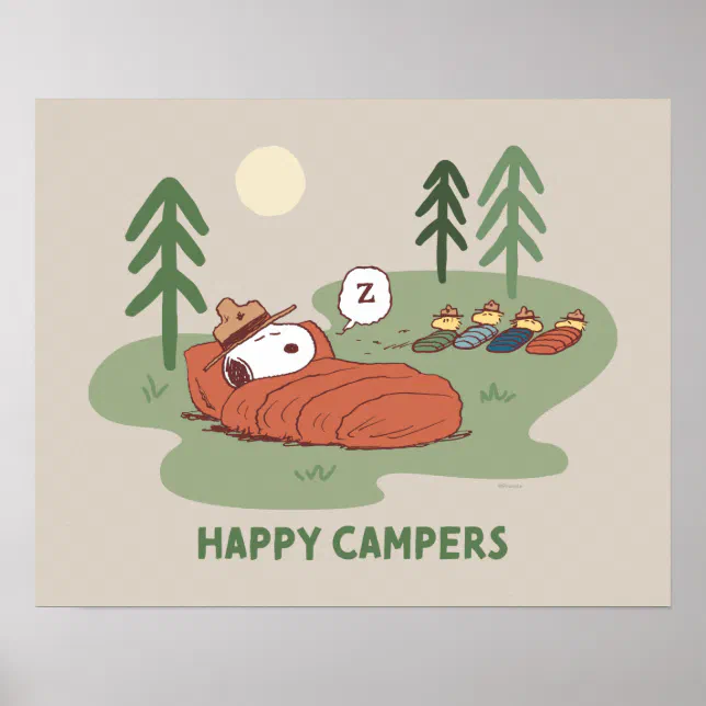 Peanuts | Snoopy & Woodstock Sleeping Campers Poster | Zazzle