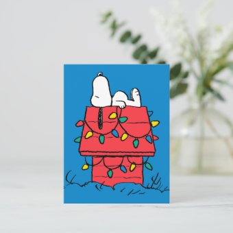 Peanuts | Snoopy's Dog House With Lights Holiday Postcard | Zazzle